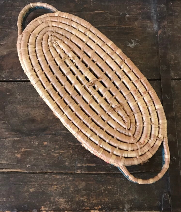 Vintage Woven Straw Drink Caddy Oval Tray With | Etsy