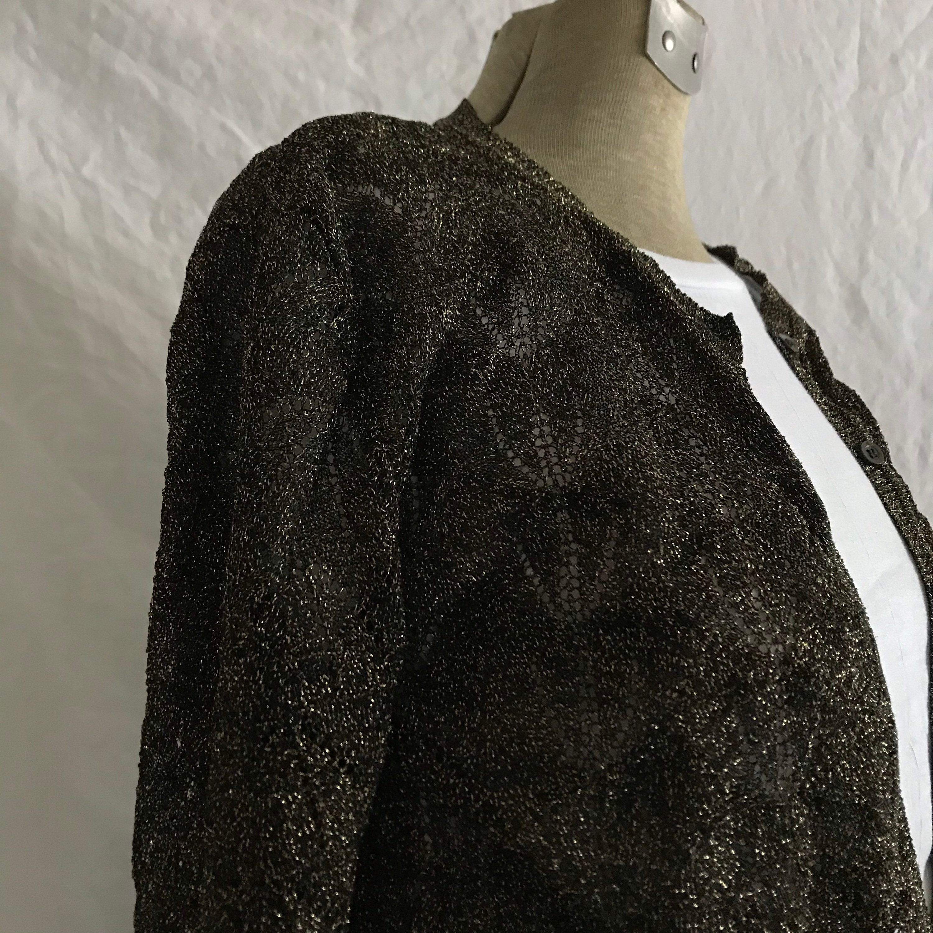 Vintage M Missoni Label Metallic Gold Delicate Knit Cardigan Zig Zag ...