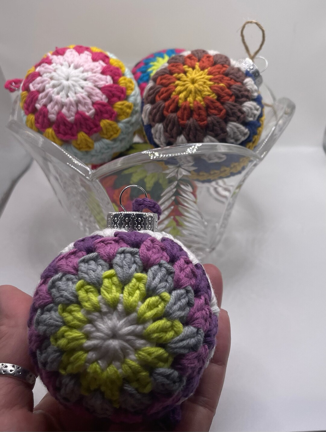 Handmade Crocheted Bauble Ornament, Granny Square Ornament, Holiday ...