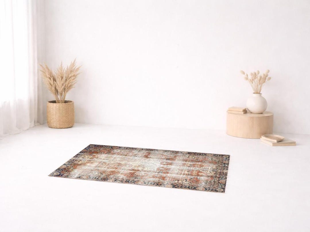 3x6 Terracotta & Blue Vintage Rug, 3x6 Vintage Rug, 3x6 Rug, Handmade ...