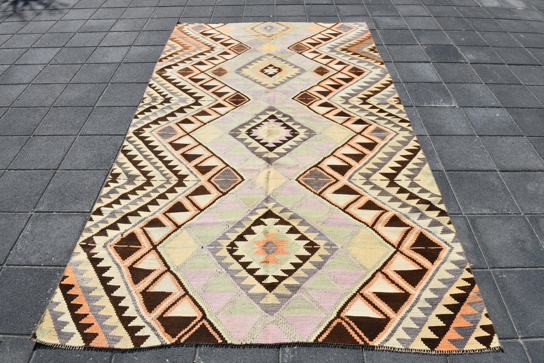 5x9 Area Rug, 5x9 Soft Pastel Vintage Kilim Rug, 5x9 Kilim Rug, Wool ...