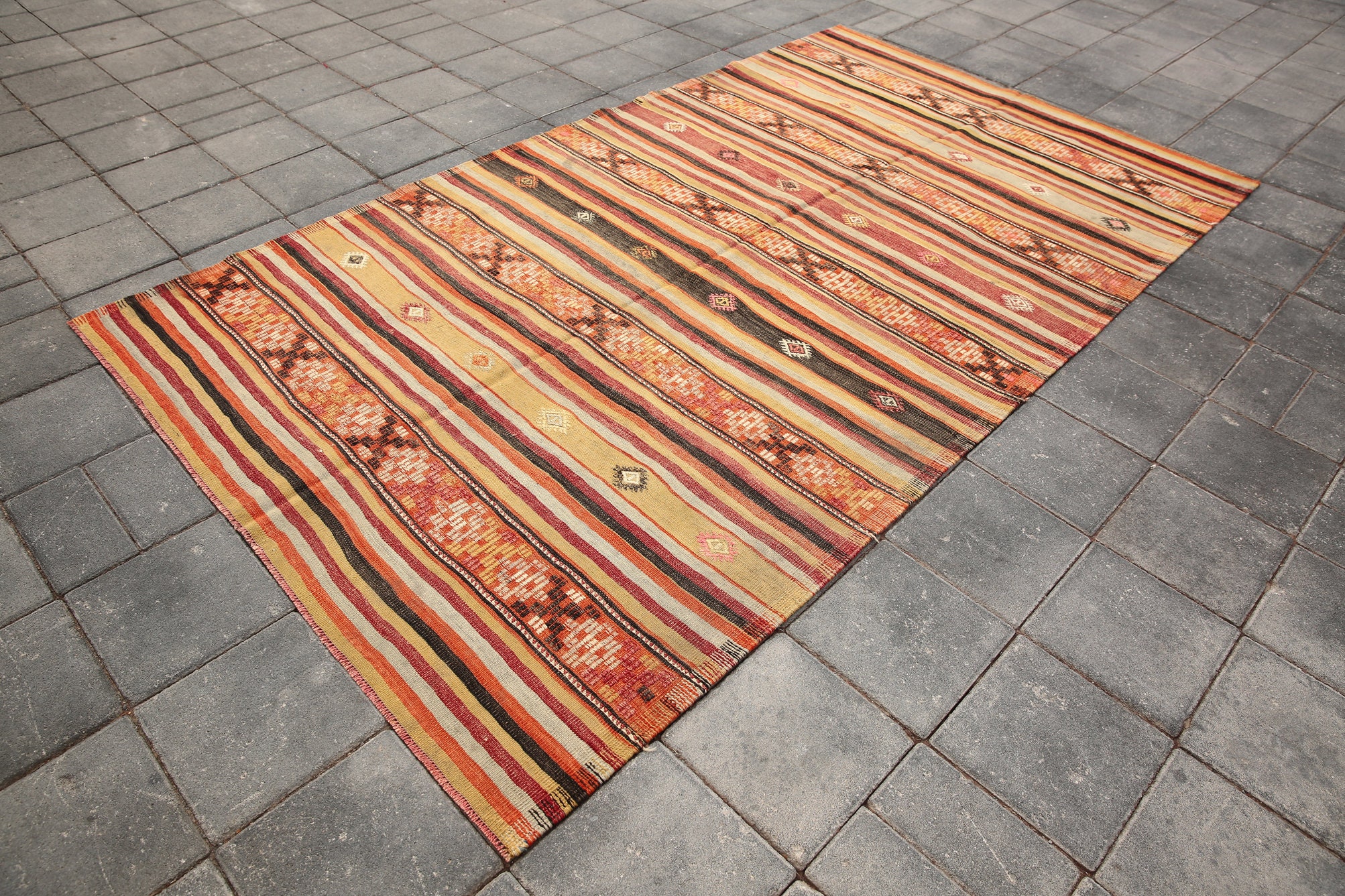 Scandanavian Wool Kilim Rug 6x9 Bohemian Kilim Rug Wool | Etsy