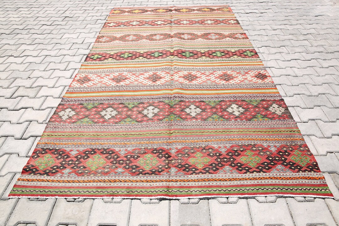 OLD TRADITIONAL RUG Turkish Klim Rug, Handwoven Kiilim Rug 5x9 Kilim ...