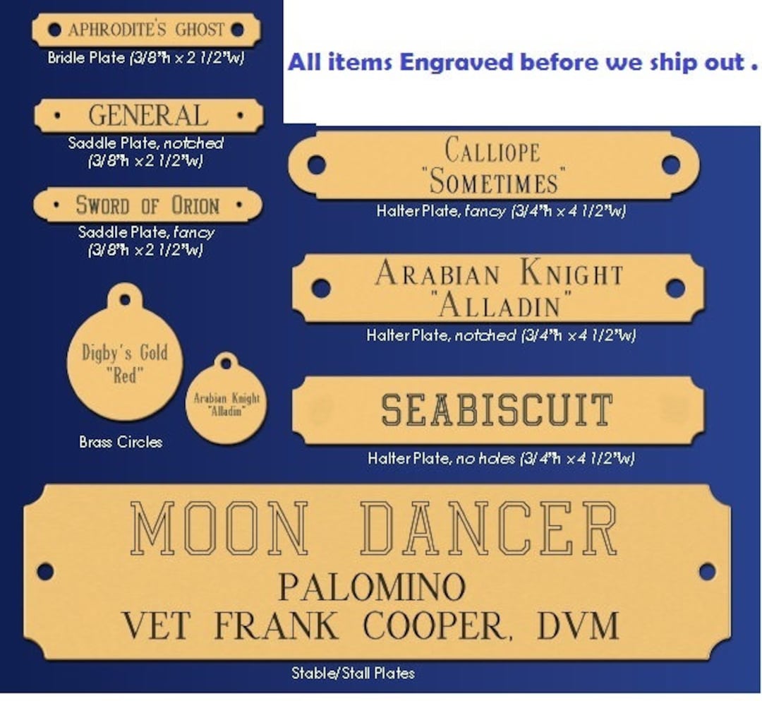 Solid Brass Saddle Plate , Halter Plate , Bridle Plate , Trophy Plate ...