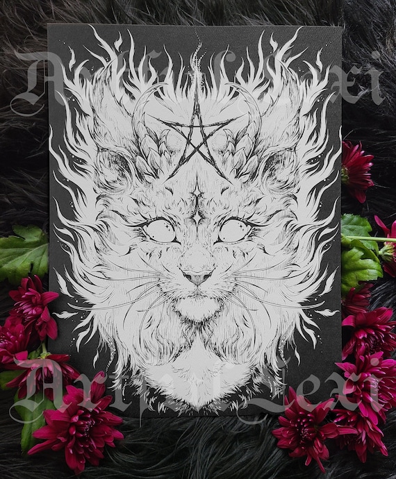 The Wretched 9x12 Cat Illustration Occult Pen and Ink | Etsy