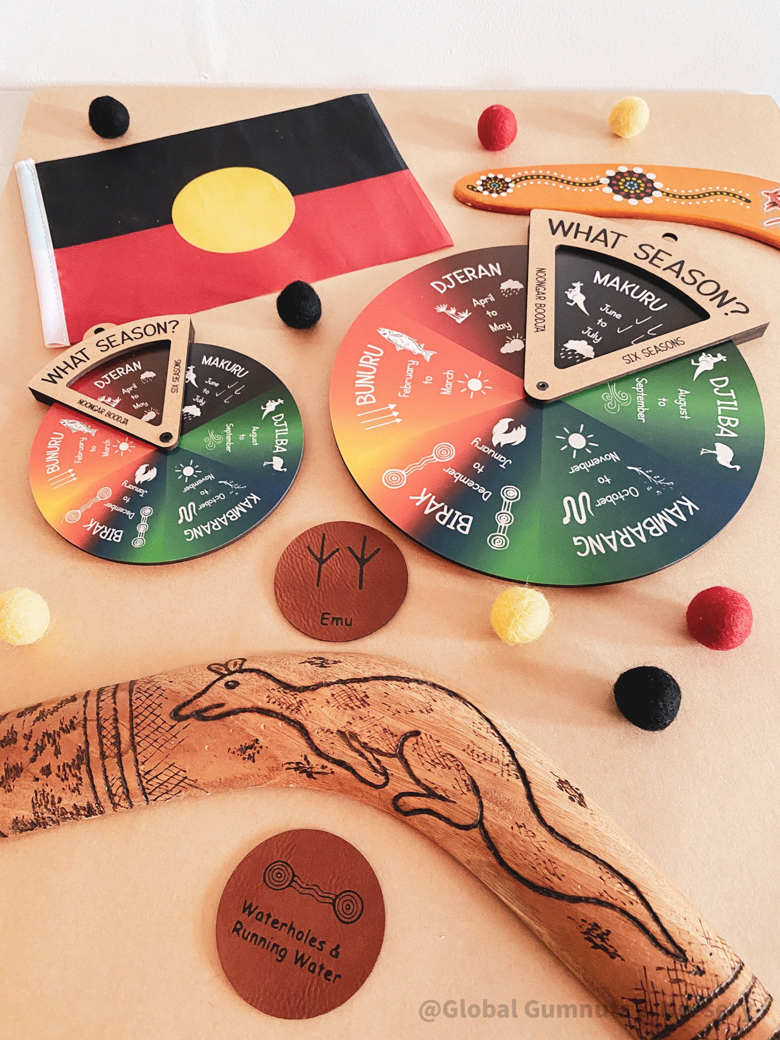 Noongar 6 Seasons Wood Spinner Dial & Viewer Window | 6 Aboriginal ...