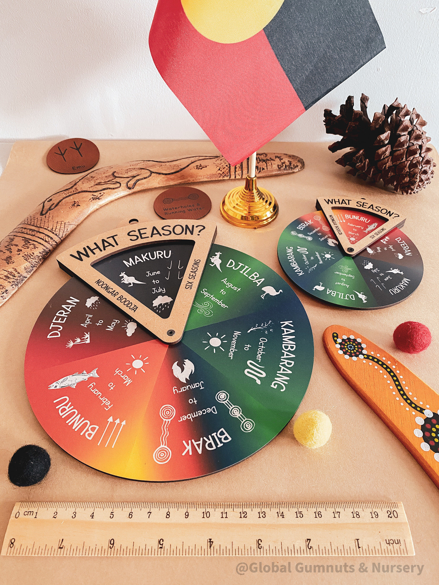 Noongar 6 Seasons Wood Spinner Dial & Viewer Window | 6 Aboriginal ...