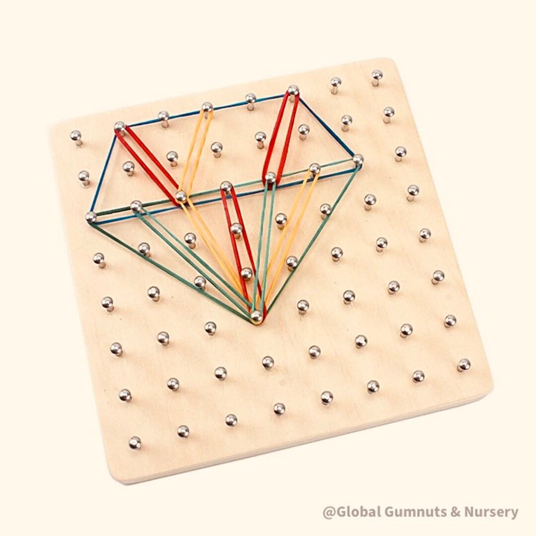 Play Boards Montessori Wooden Geoboard 24pcs Pattern Cards and Rubber ...