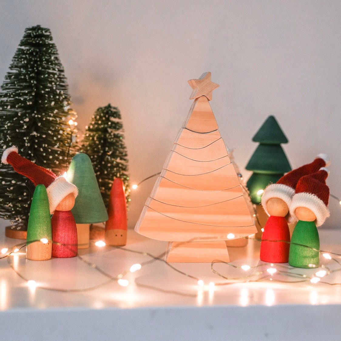 LARGE Natural Christmas Tree Wooden Stacker 31cm