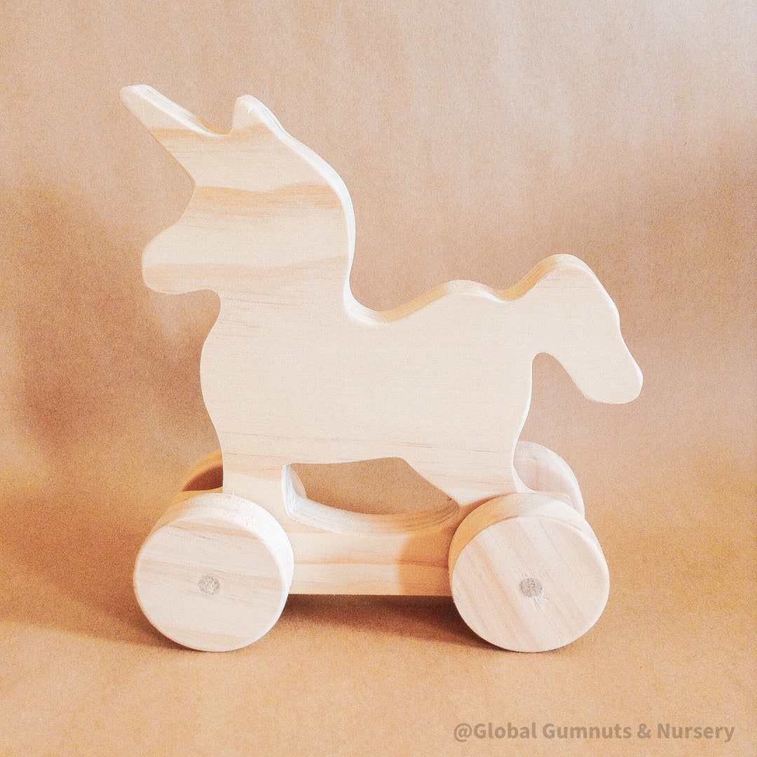 Unicorn PUSH PULL Toy Wooden Wheely Toy HANDMADE - Etsy