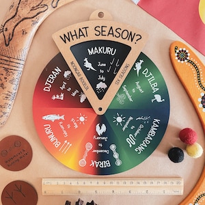Noongar 6 Seasons Wood Spinner Dial & Viewer Window | 6 Aboriginal ...
