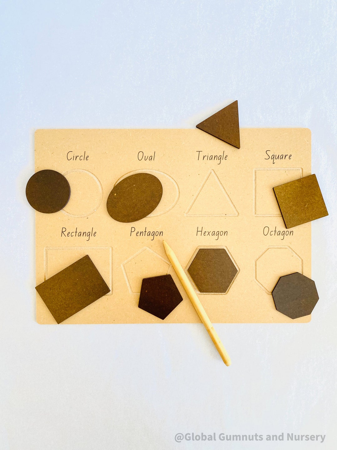 SHAPES Wooden Tracing Board With Matching Shape Pieces and a Wooden ...