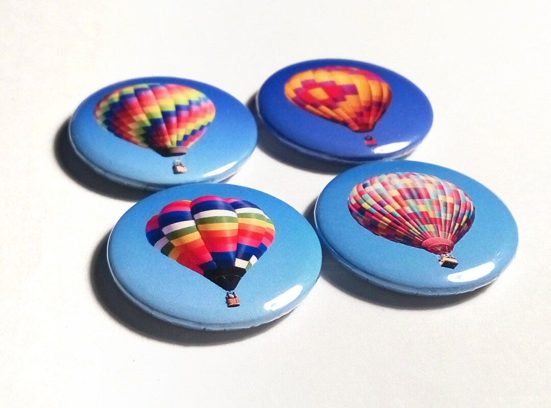 Magnets or Badges 1", Hot Air Balloons Magnet Buttons Set 4, Fridge ...