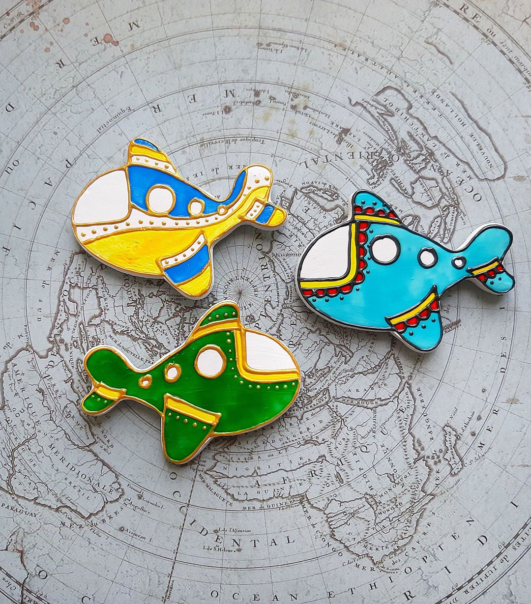 Hand Painted Airplane Refrigerator Magnet Set: Unique Decor - Etsy