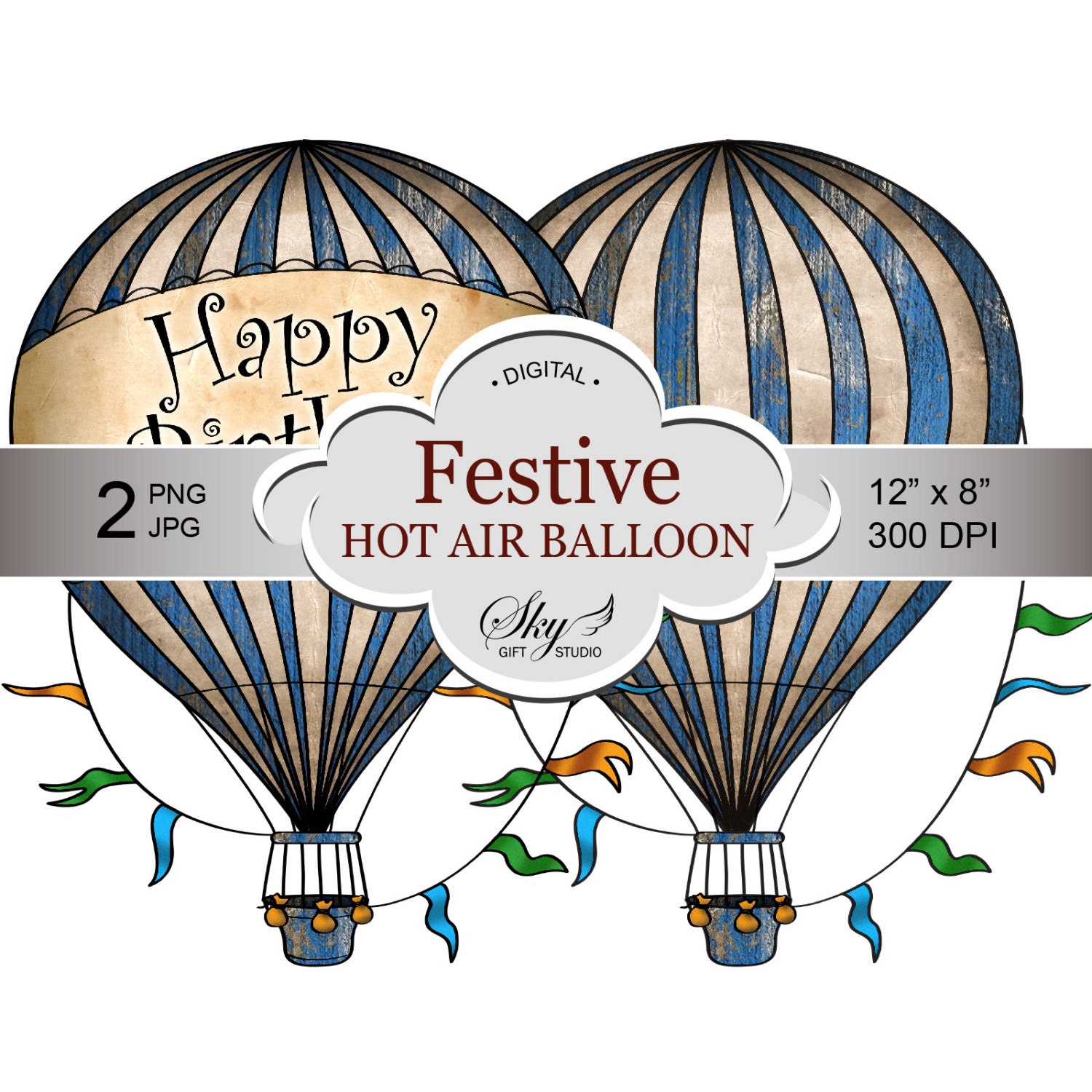 Hot Air Balloons PNG Hot Air Balloon A4 Happy Birthday - Etsy Australia
