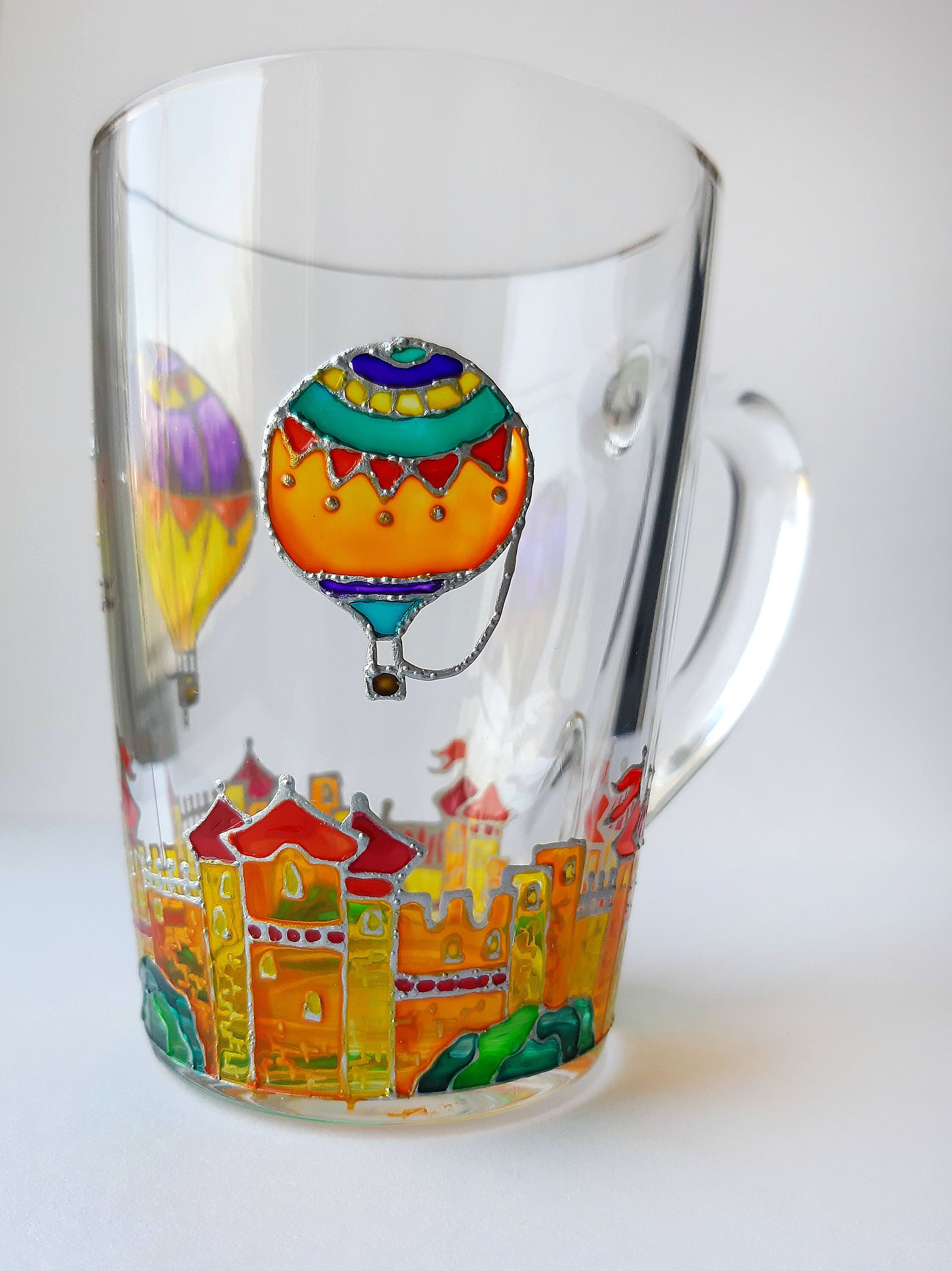 Hot Air Balloon Cup Tea Cups Cups Hand Painted Glass Glass - Etsy