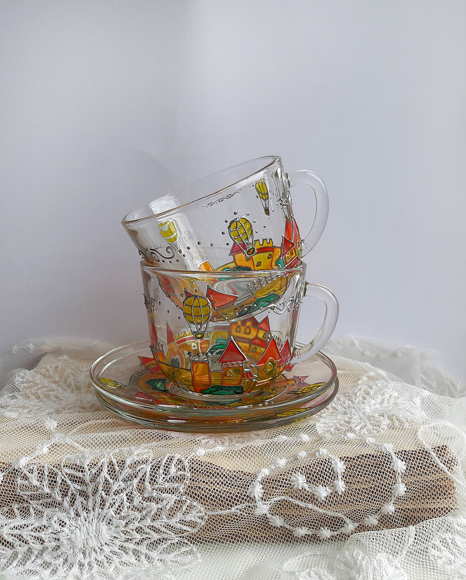 Colorful Tea Set 2 Cups With Saucers Tea Cups and Saucers - Etsy