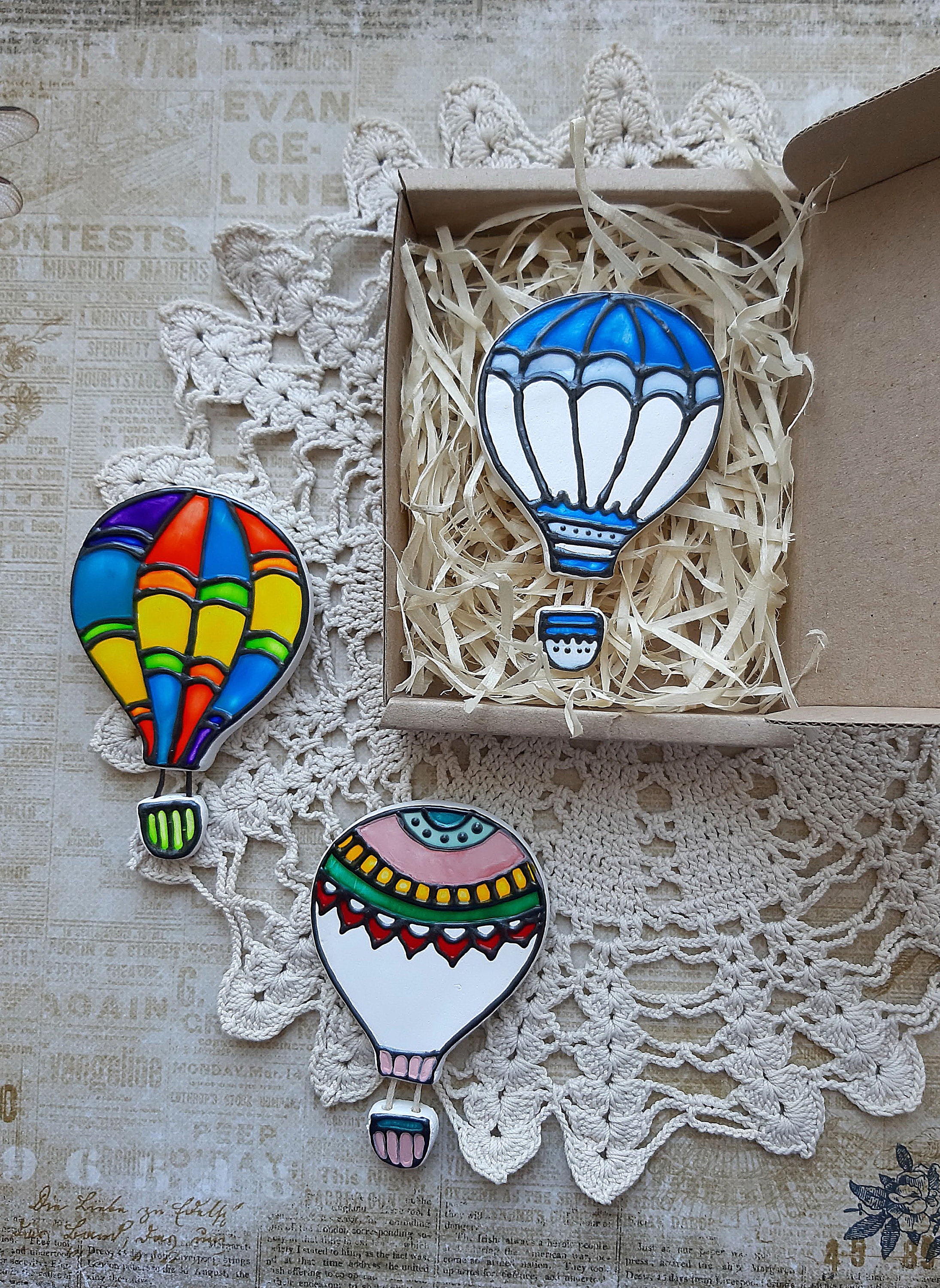 Handmade Hot Air Balloon Fridge Magnets - Set of 3: Handmade Decoration ...