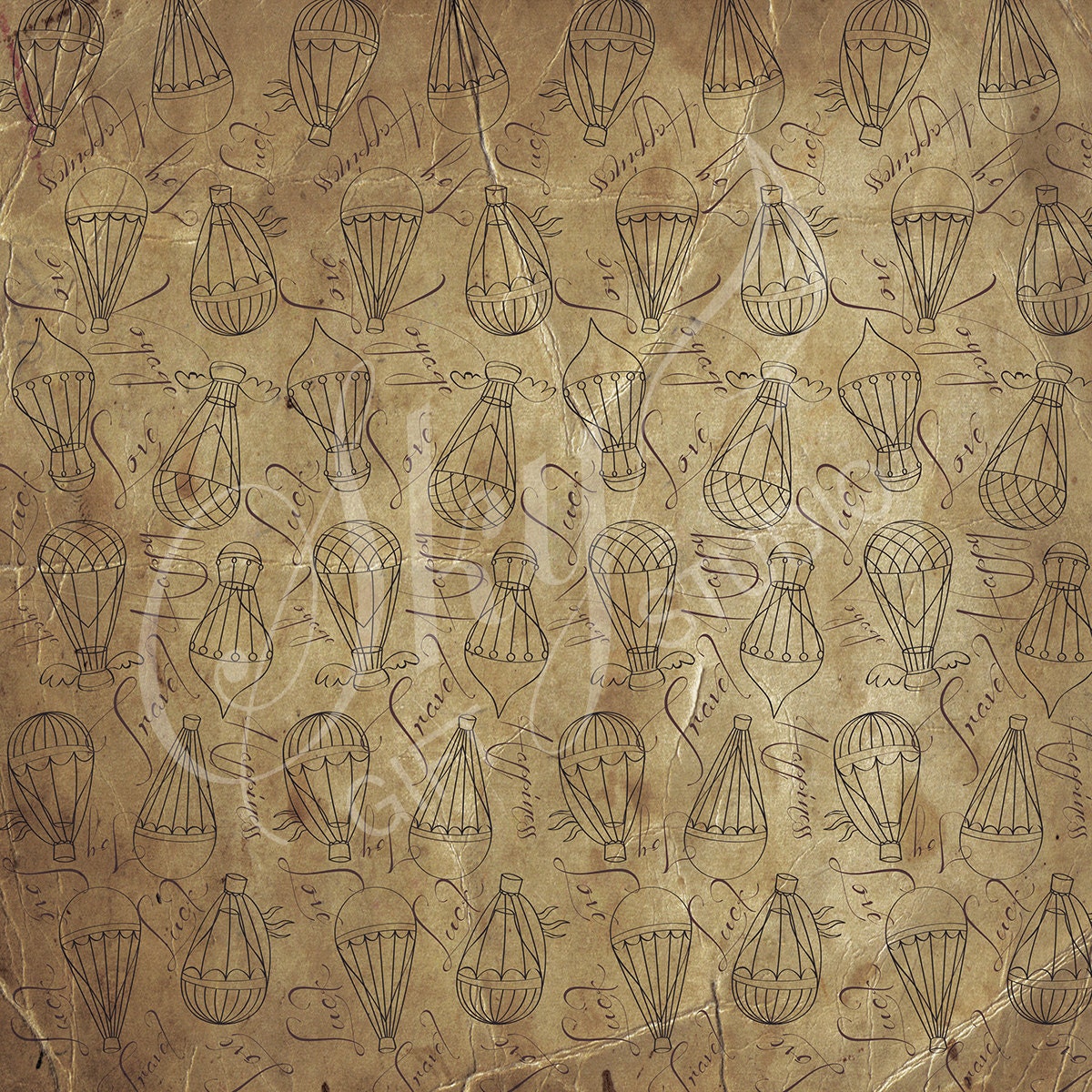 Hot Air Balloon Digital Paper, Vintage Scrapbooking Paper Set, 5 ...