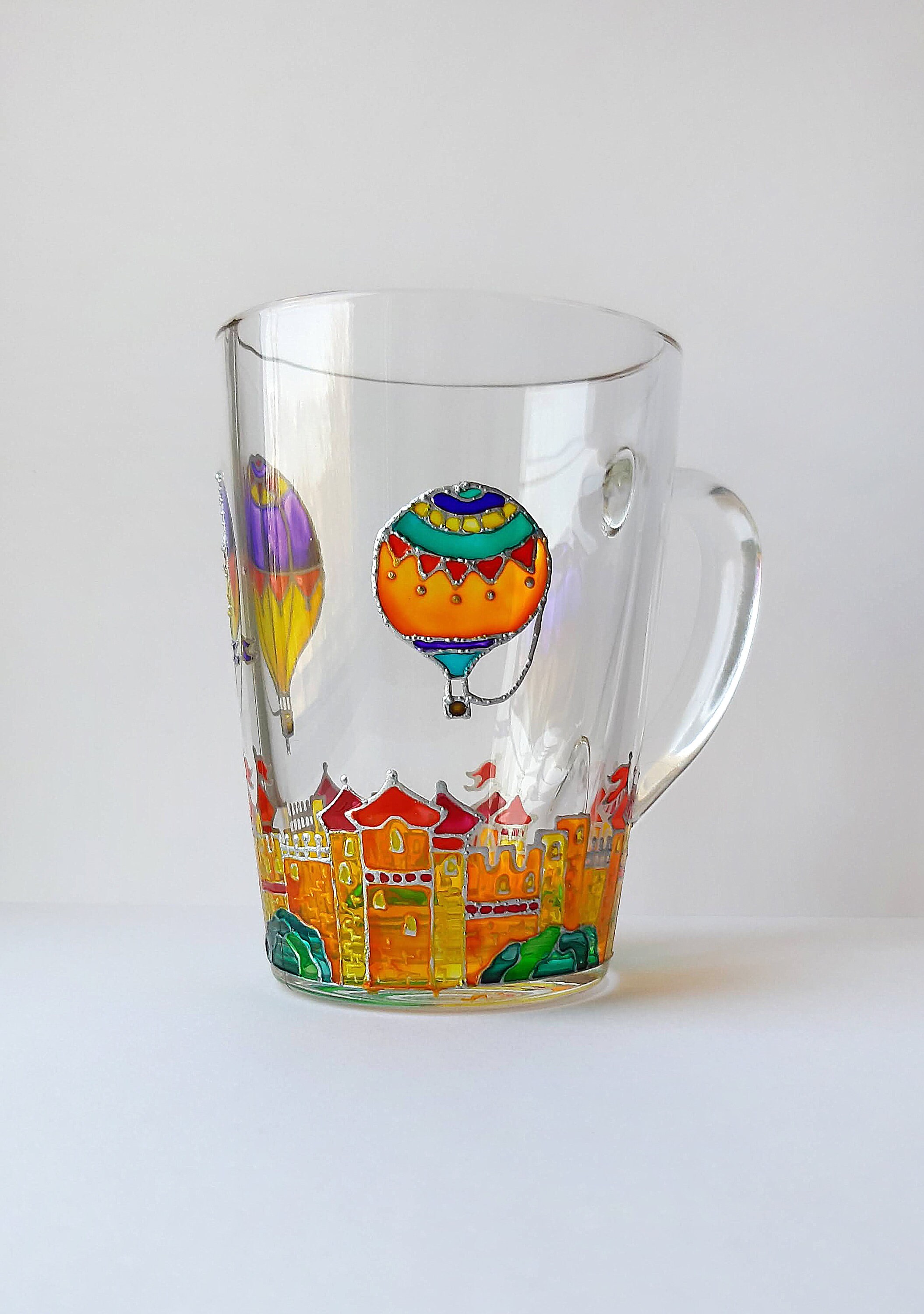 Hot Air Balloon Cup Tea Cups Cups Hand Painted Glass Glass - Etsy
