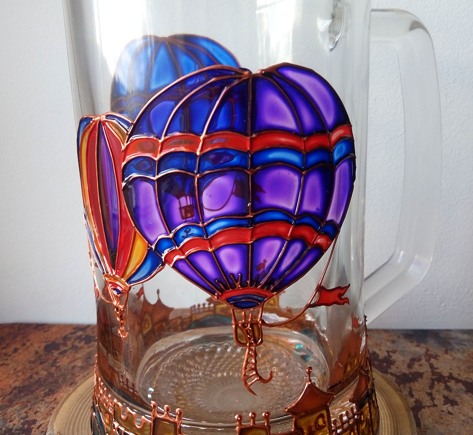 Hot Air Balloon Beer Mug Hand Painted Glass Glass Mug - Etsy