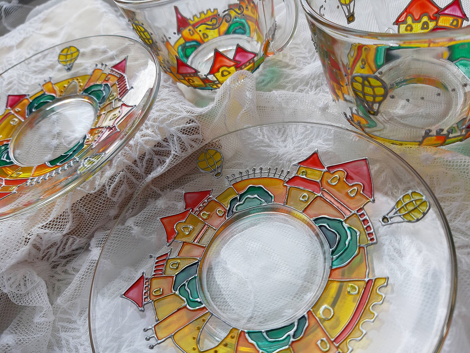 Colorful Tea Set 2 Cups With Saucers Tea Cups and Saucers | Etsy