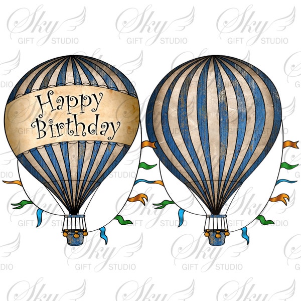 Hot Air Balloon Digital Paper, Vintage Scrapbooking Paper Set, 5 ...