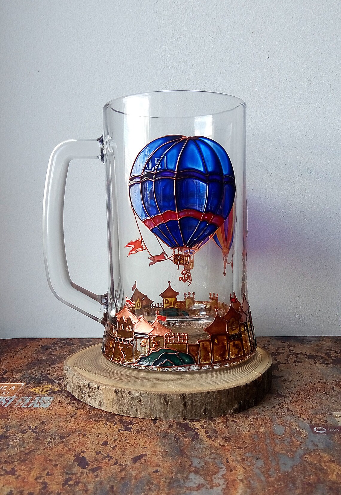 Hot Air Balloon Beer Mug Hand Painted Glass Glass Mug - Etsy