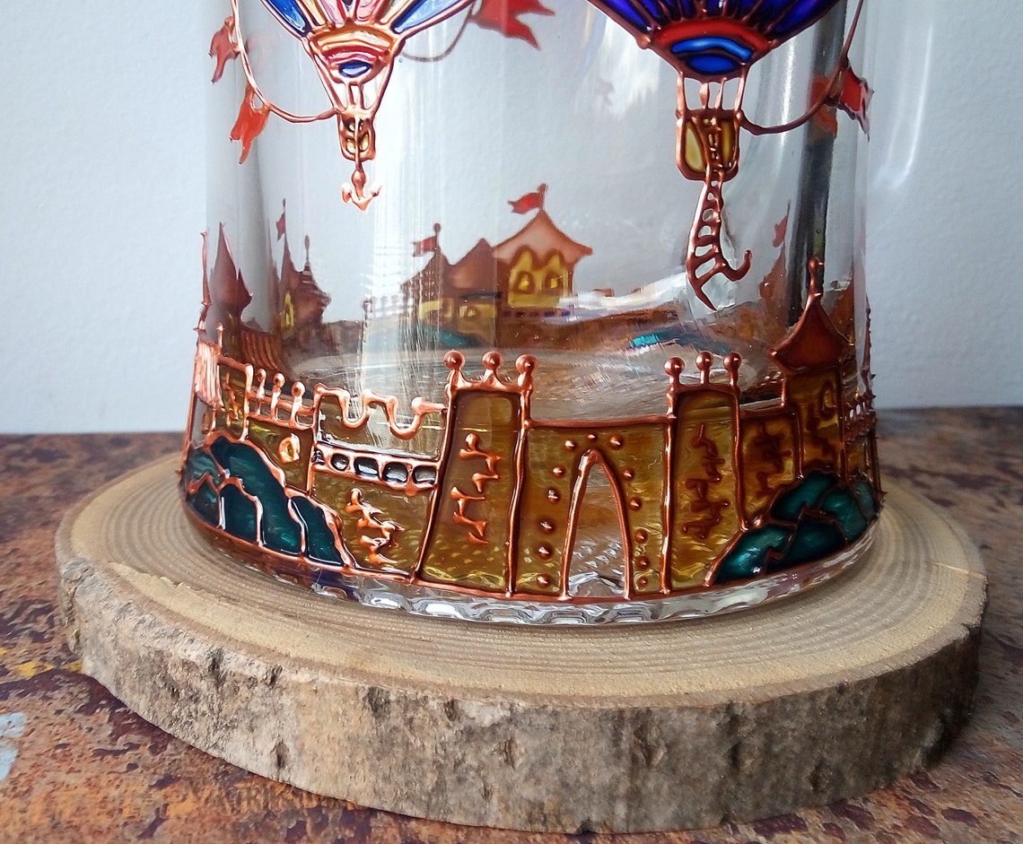 Hot Air Balloon Beer Mug Hand Painted Glass Glass Mug - Etsy