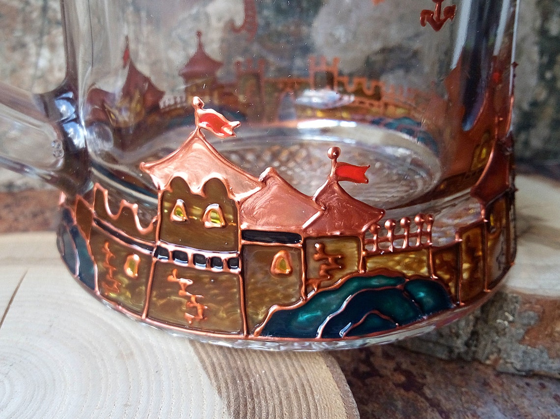 Hot Air Balloon Beer Mug Hand Painted Glass Glass Mug - Etsy