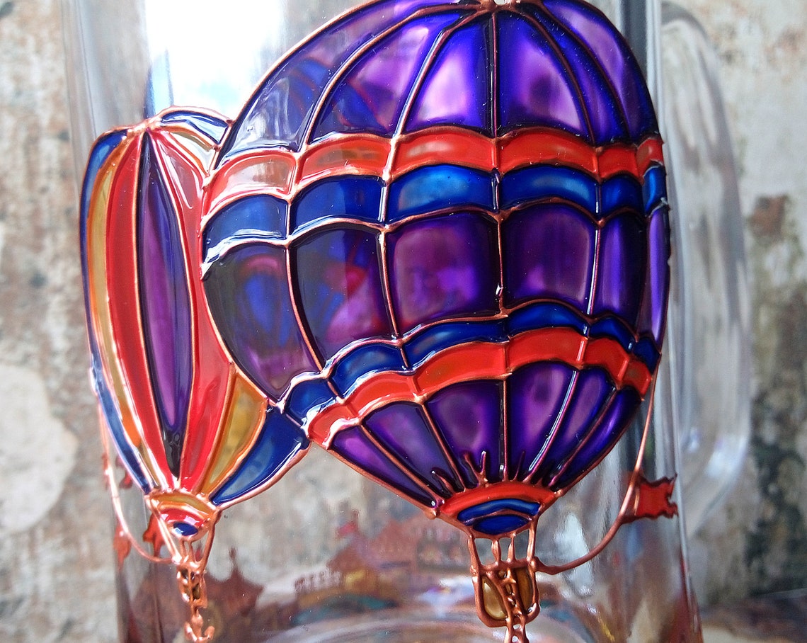 Hot Air Balloon Beer Mug Hand Painted Glass Glass Mug - Etsy