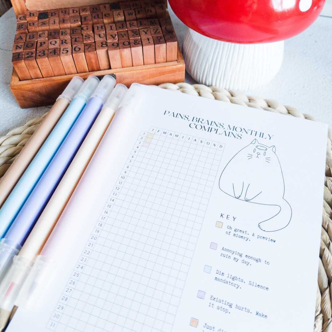 Headache Tracker Printable, Sassy Pain Log, Vexed Cat Migraine Journal ...