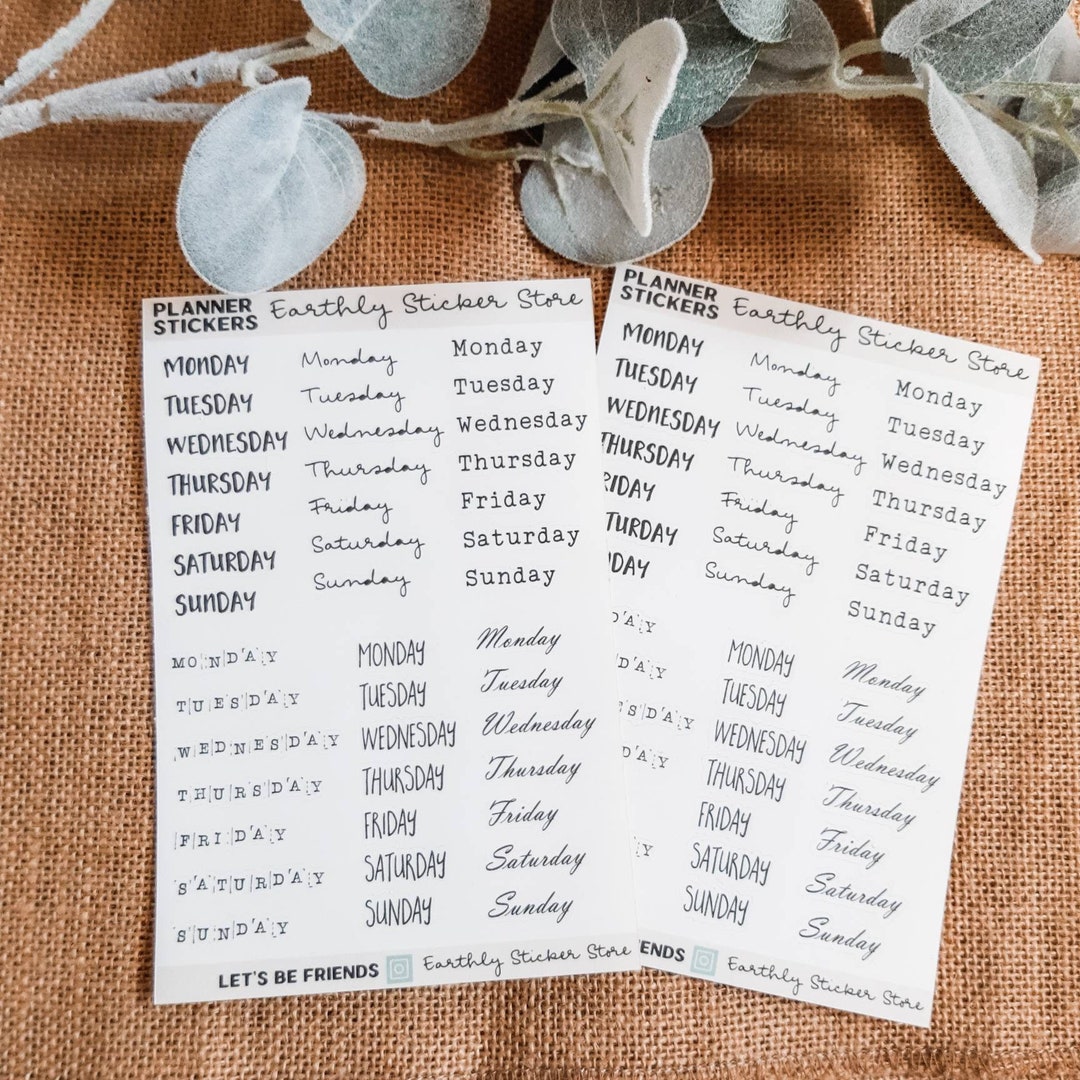 Days of the Week Planner Stickers, Cursive Days of the Week Stickers ...