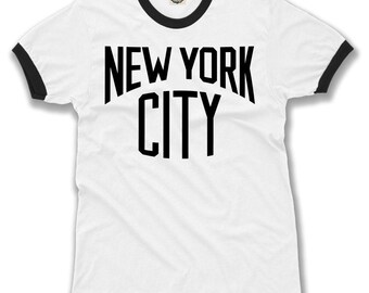 New York City Ringer Tee T-shirt Retro Style Men's Shirt white/black, Regular - Etsy