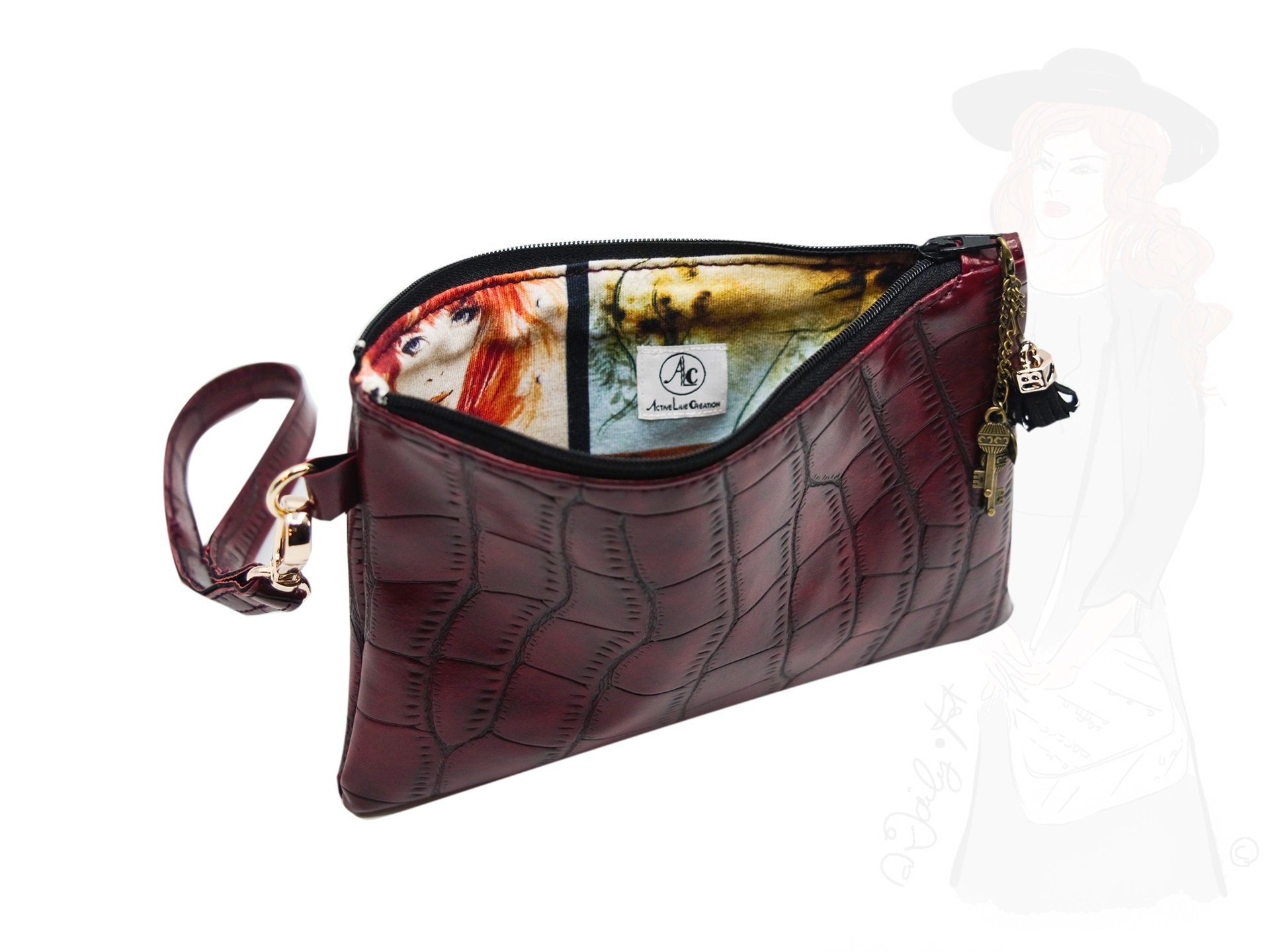 Deep Red Pouch 15cm X 20cm, Cobra Skin Pattern, Fashion Face Interior ...