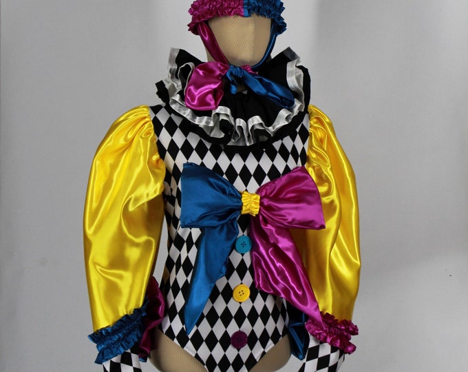 Harlequin Clown Costume, Fashion Clown Outfit, Drag Queen Clown, Jester ...