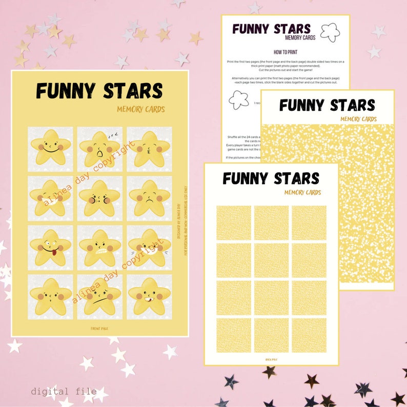 FUNNY STARS Printable Memory Game, FACES Matching Activity ...