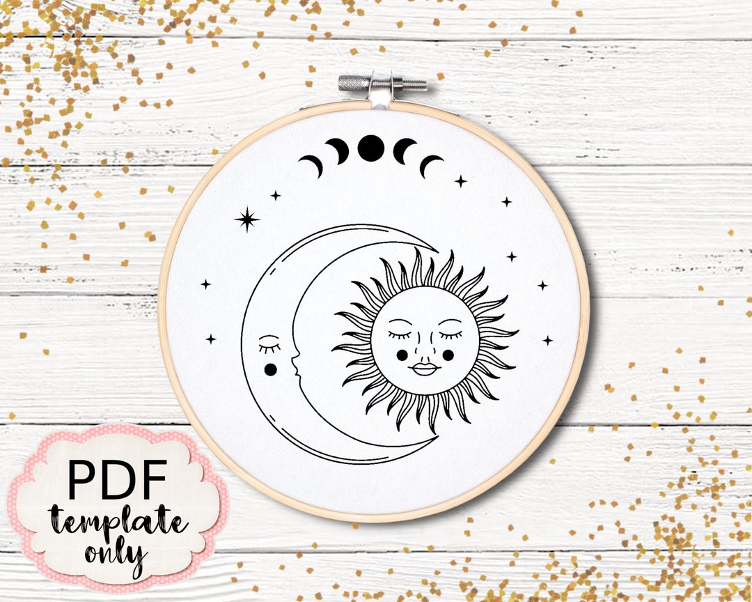 Embroidery Crescent Moon and Sun - PDF Pattern Template ONLY - Hand ...