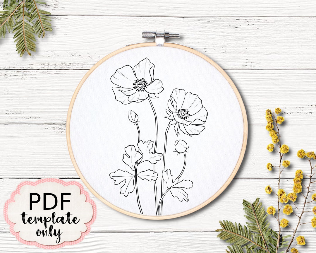 Embroidery Flowers Poppies - PDF Pattern Template ONLY - Hand ...