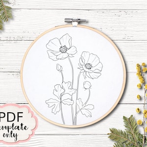 Embroidery Flowers Poppies - PDF Pattern Template ONLY - Hand ...