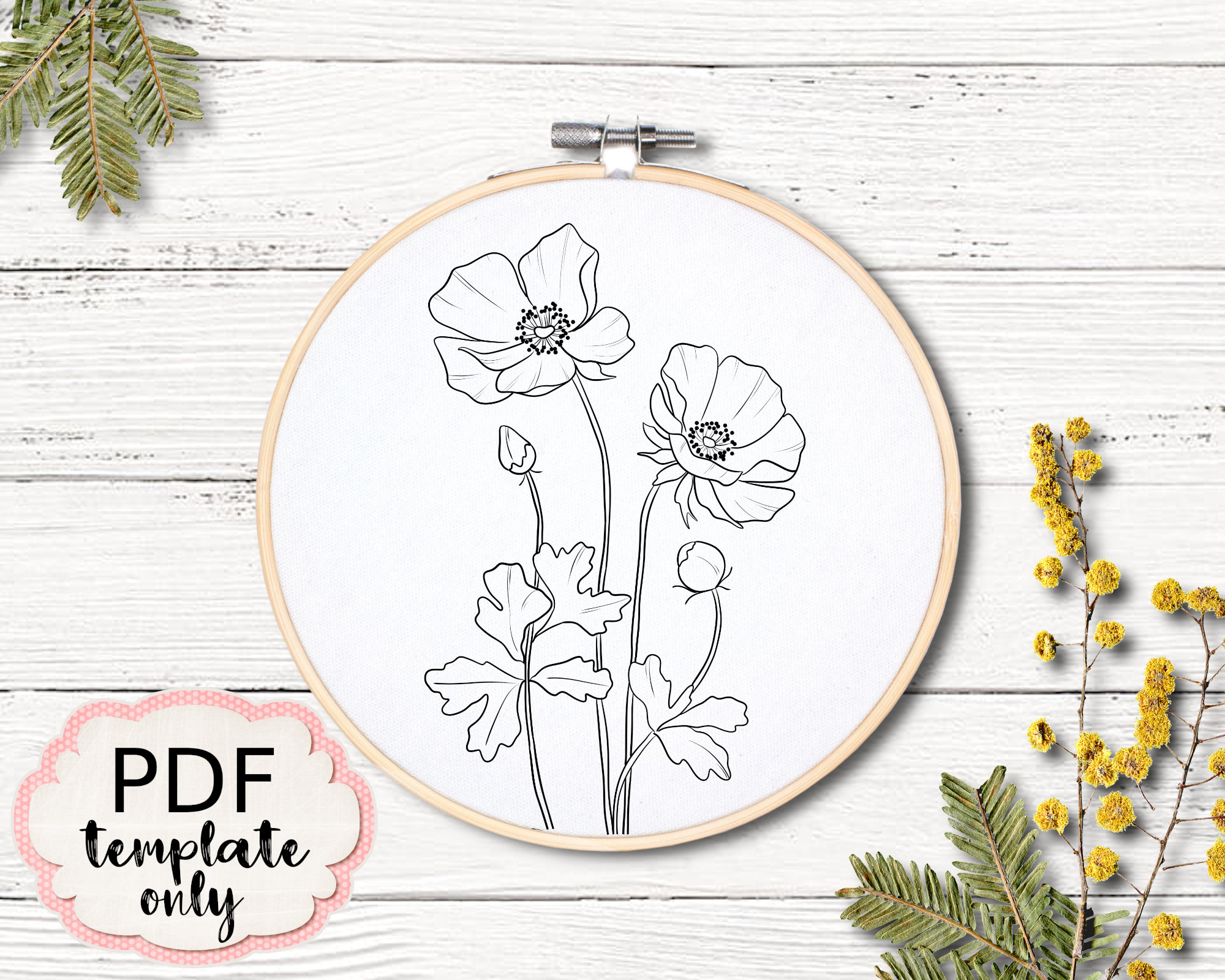Embroidery Flowers Poppies - PDF Pattern Template ONLY - Hand ...