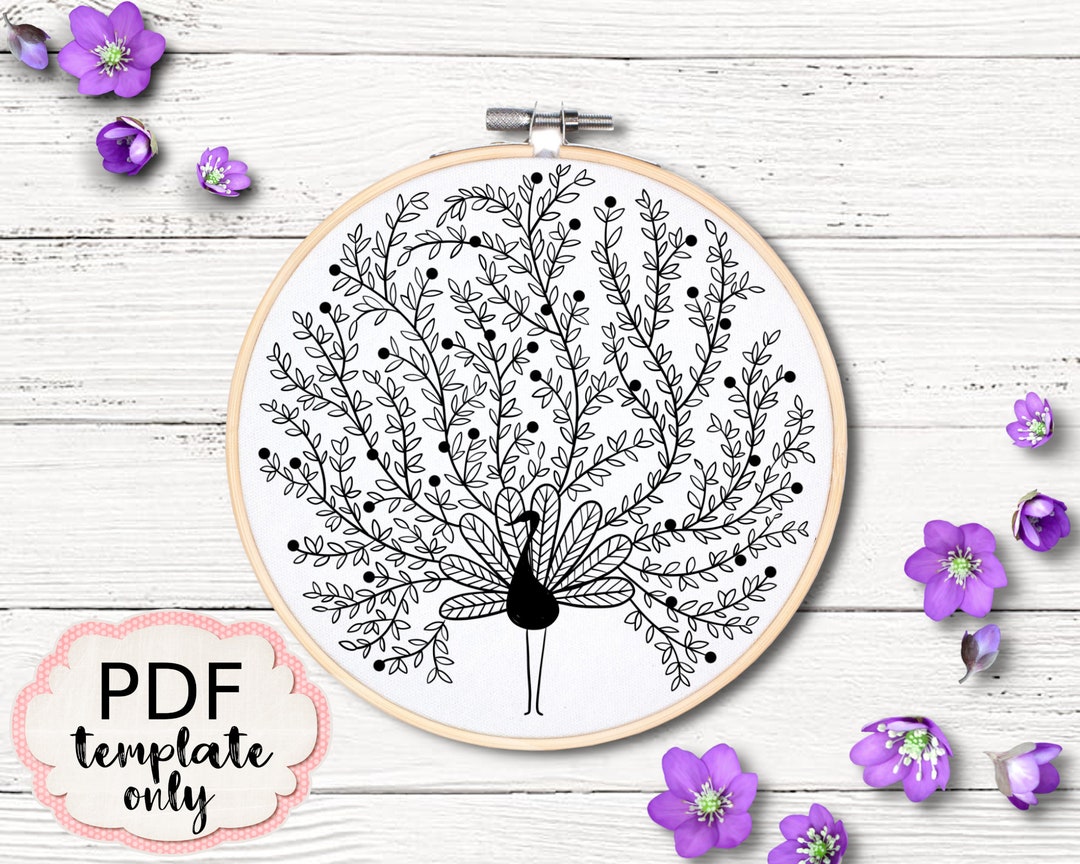 Embroidery Peacock - PDF Pattern Template ONLY - Hand Embroidery ...