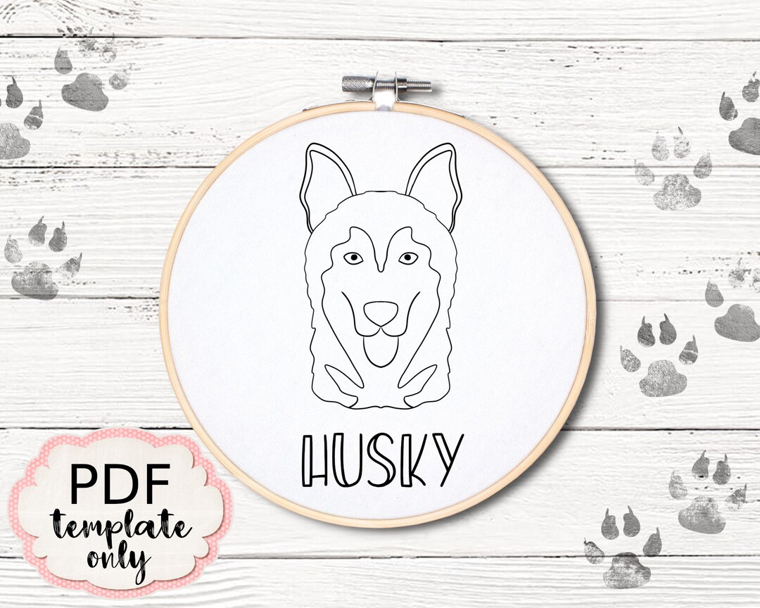 Embroidery Dog Husky - PDF Pattern Template ONLY - Hand Embroidery ...