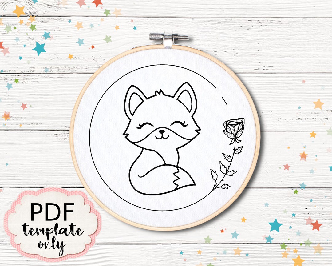 Embroidery Fox - PDF Pattern Template ONLY - Hand Embroidery Pattern Template - PDF Embroidery ...