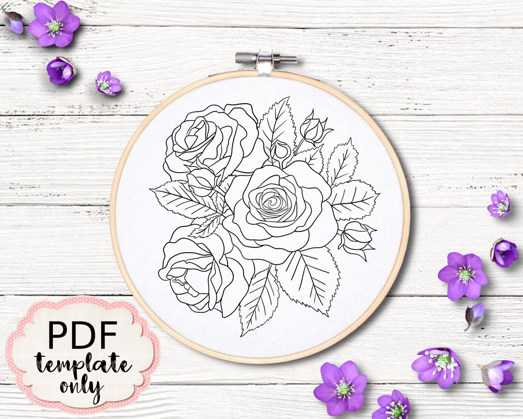 Embroidery Flowers Rose - PDF Pattern Template ONLY - Hand Embroidery ...