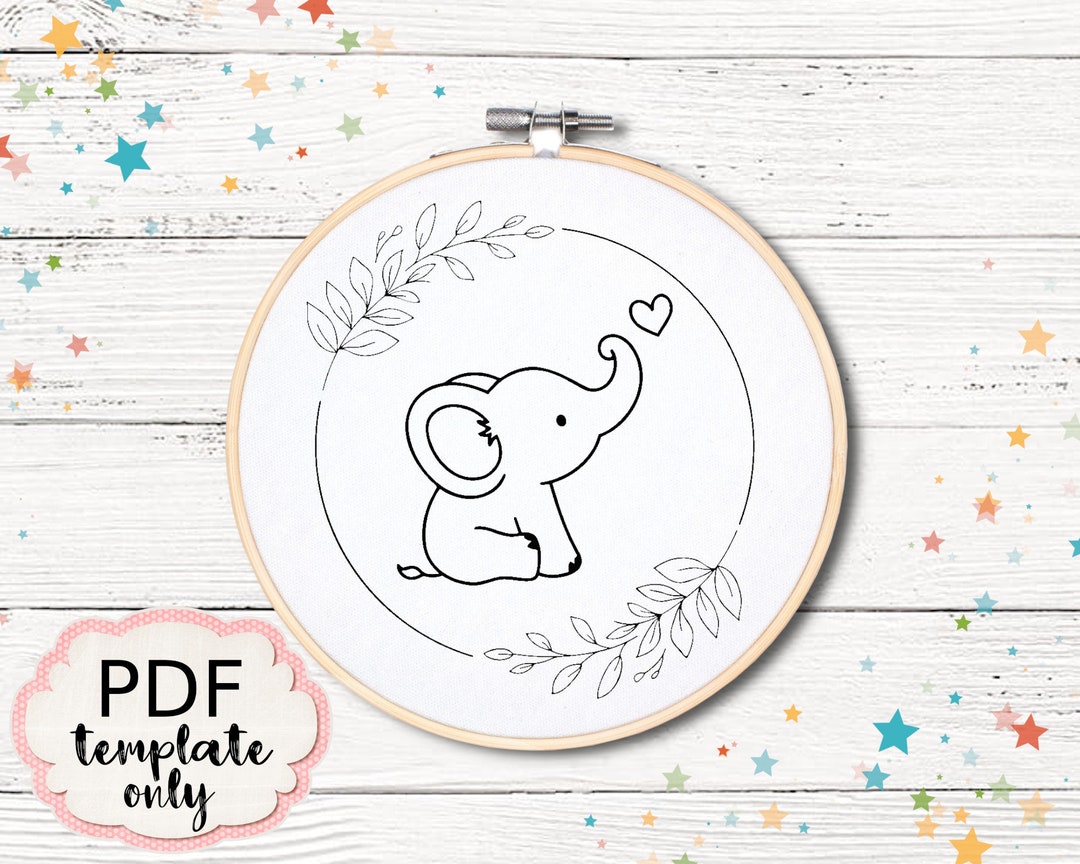 Embroidery Elephant - PDF Pattern Template ONLY - Hand Embroidery ...