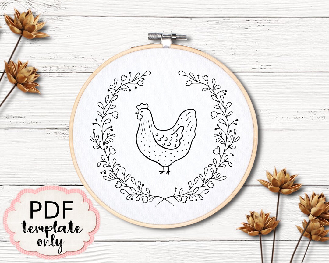 Embroidery Hen PDF Pattern Template ONLY Hand Embroidery Pattern ...