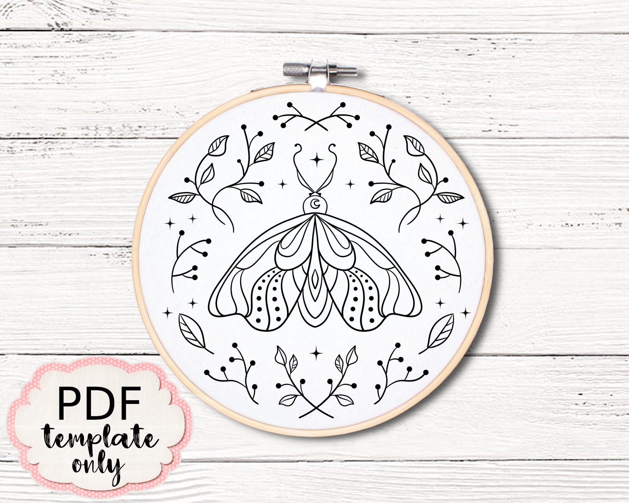 Embroidery Moth - PDF Pattern Template ONLY - Hand Embroidery Pattern ...