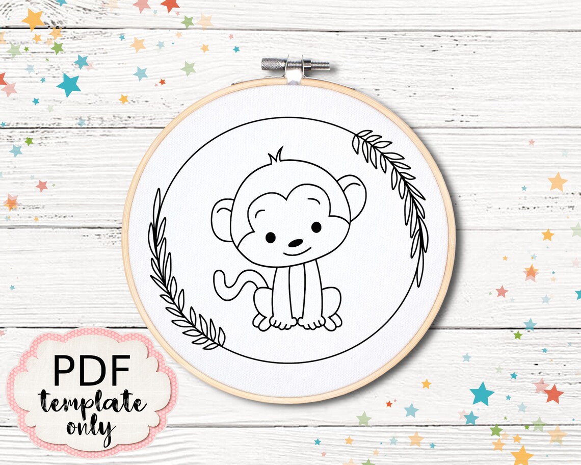 Embroidery Monkey - PDF Pattern Template ONLY - Hand Embroidery Pattern Template - PDF ...