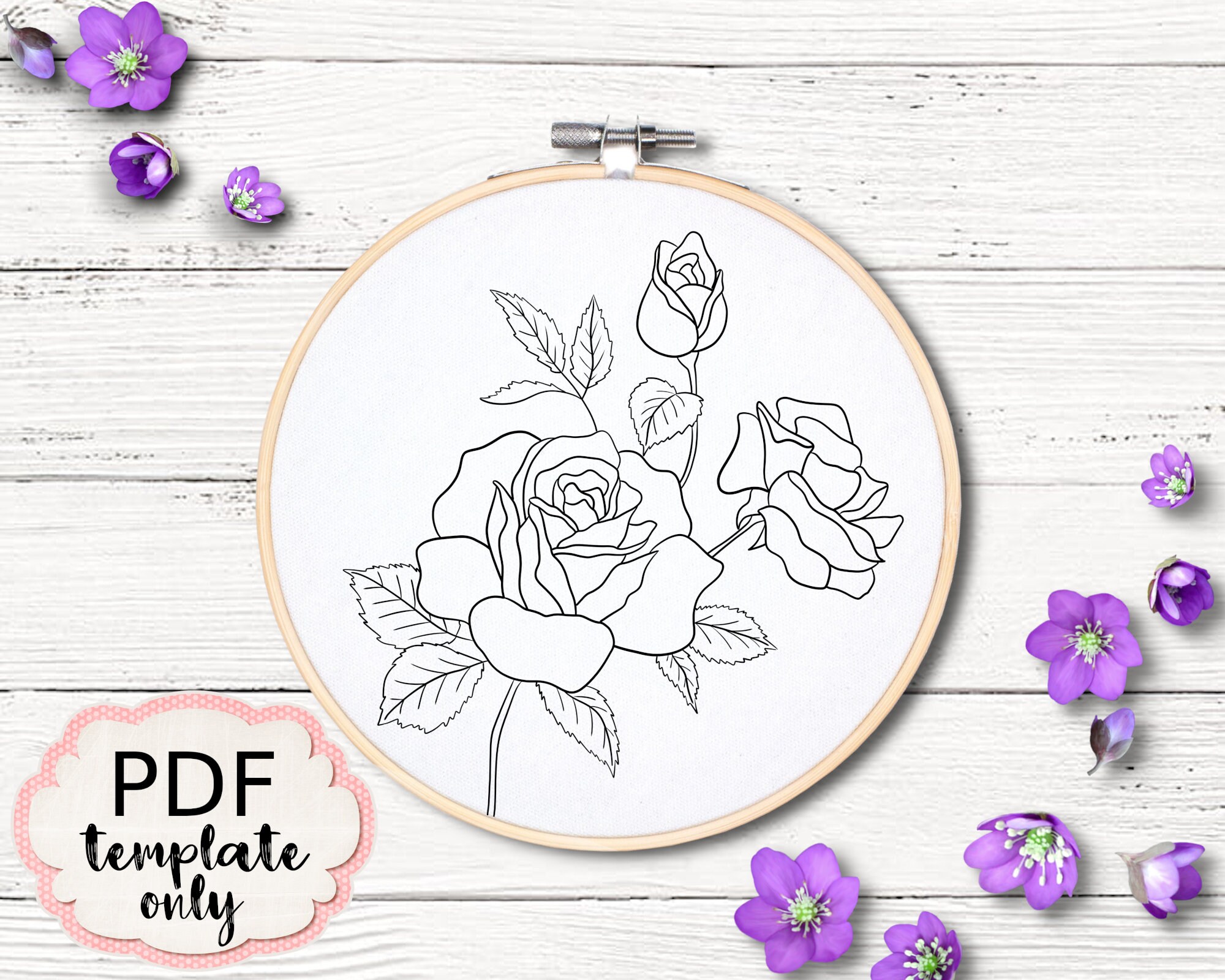 Embroidery Flowers Rose PDF Pattern Template ONLY Hand Embroidery ...